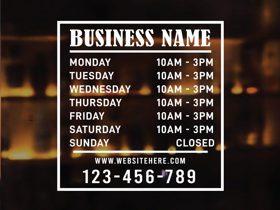 Store Hours Decal - Business Hours Sign for Door - Window Decal for ...