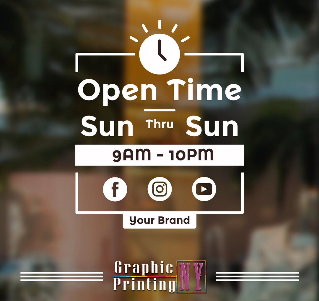Custom Store Hours Decal, Store Hours Sign, Store Hours Sticker, Hours ...