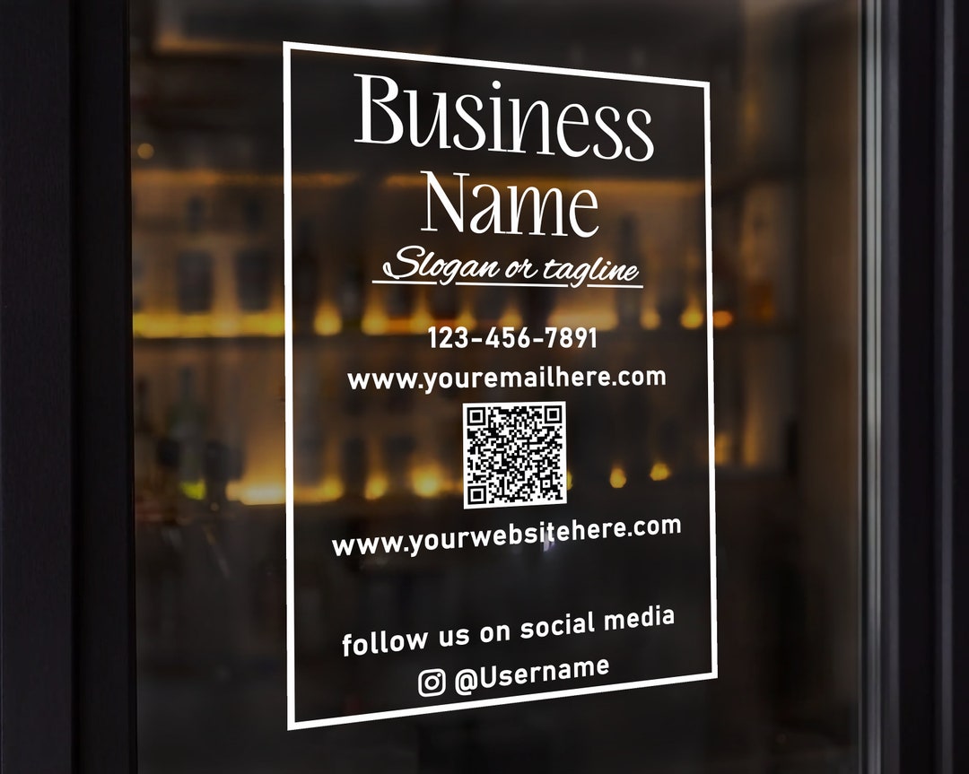 Personalized Business Window Decal, Custom Vinyl Decal With QR Code ...
