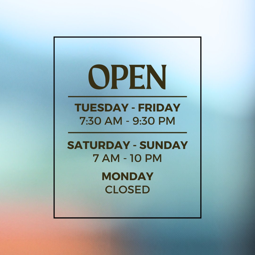 Store Hours Decal, Store Hours Sign, Store Hours Sticker, Hours of ...