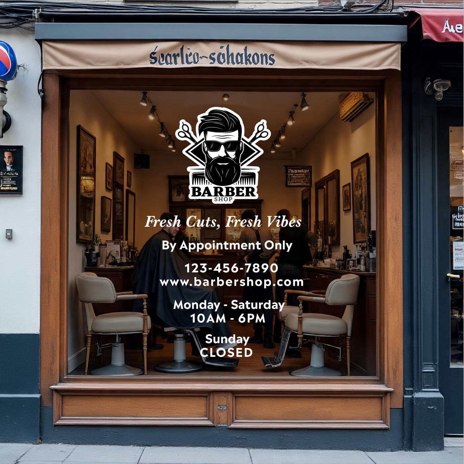 Custom Barber Shop Window Decal: Business Logo, Hours & Sign - Etsy