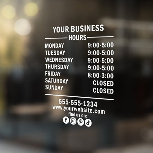 Store Hours Vinyl Decal Business Hours Decal for Storefront - Etsy