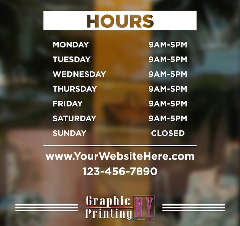 Personalized Business Hours Vinyl Sign, Storefront Hours Decal, Open ...