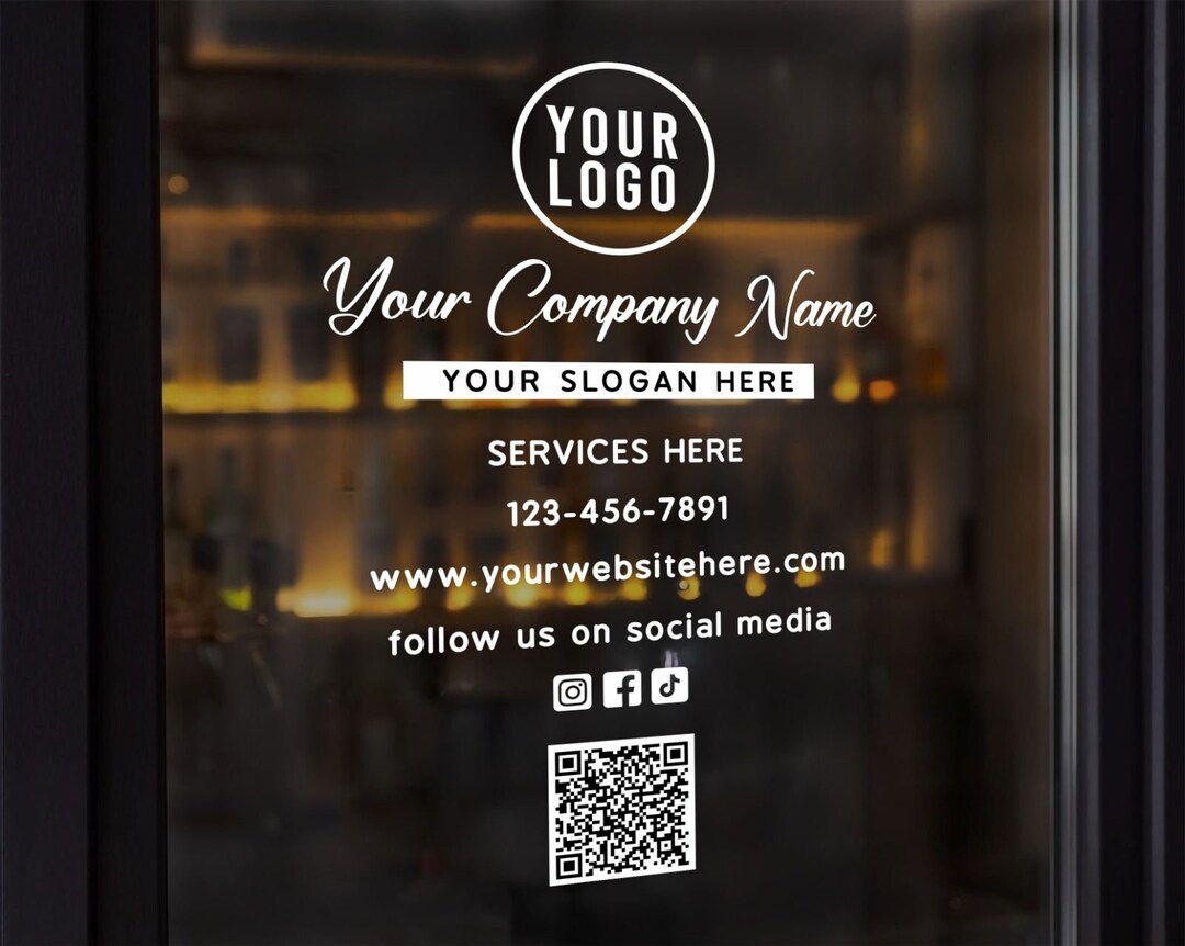 Business Door Sign- Logo Decal - 6 Year Outdoor Rating / QR Code Decal ...