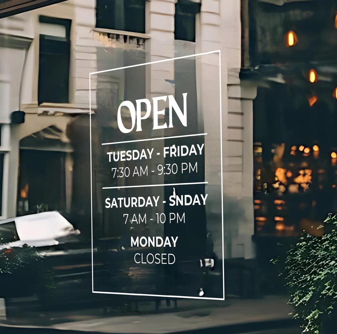 Personalized Store Hours Decal, Store Hours Sign, Store Hours Sticker ...
