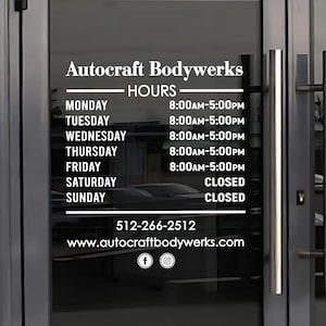 Custom Business Hours Vinyl Decal, Storefront Hours Sign, 6 Year ...
