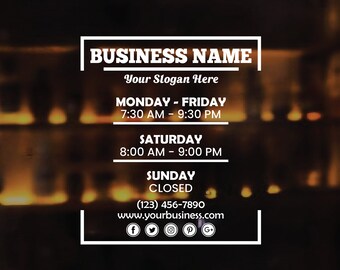 Office Hours Decal Custom Hour Decal store Hours Sign Custom Storefront ...