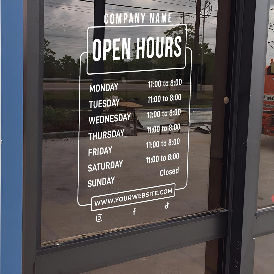 Personalized Store Hours Decal, Open/closed Hours Sign, Store Timing ...
