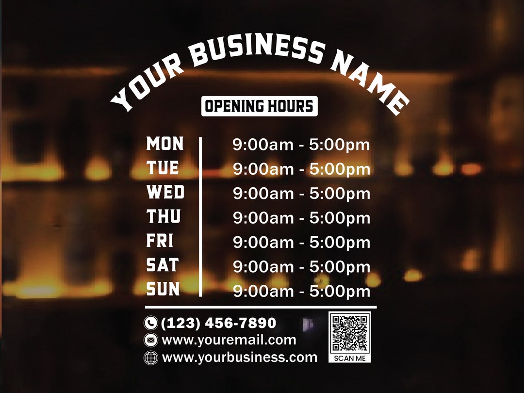 Custom Business Hours Vinyl Decal - Storefront Sign - Etsy