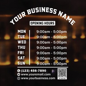 Custom Business Hours Vinyl Decal - Storefront Sign - Etsy