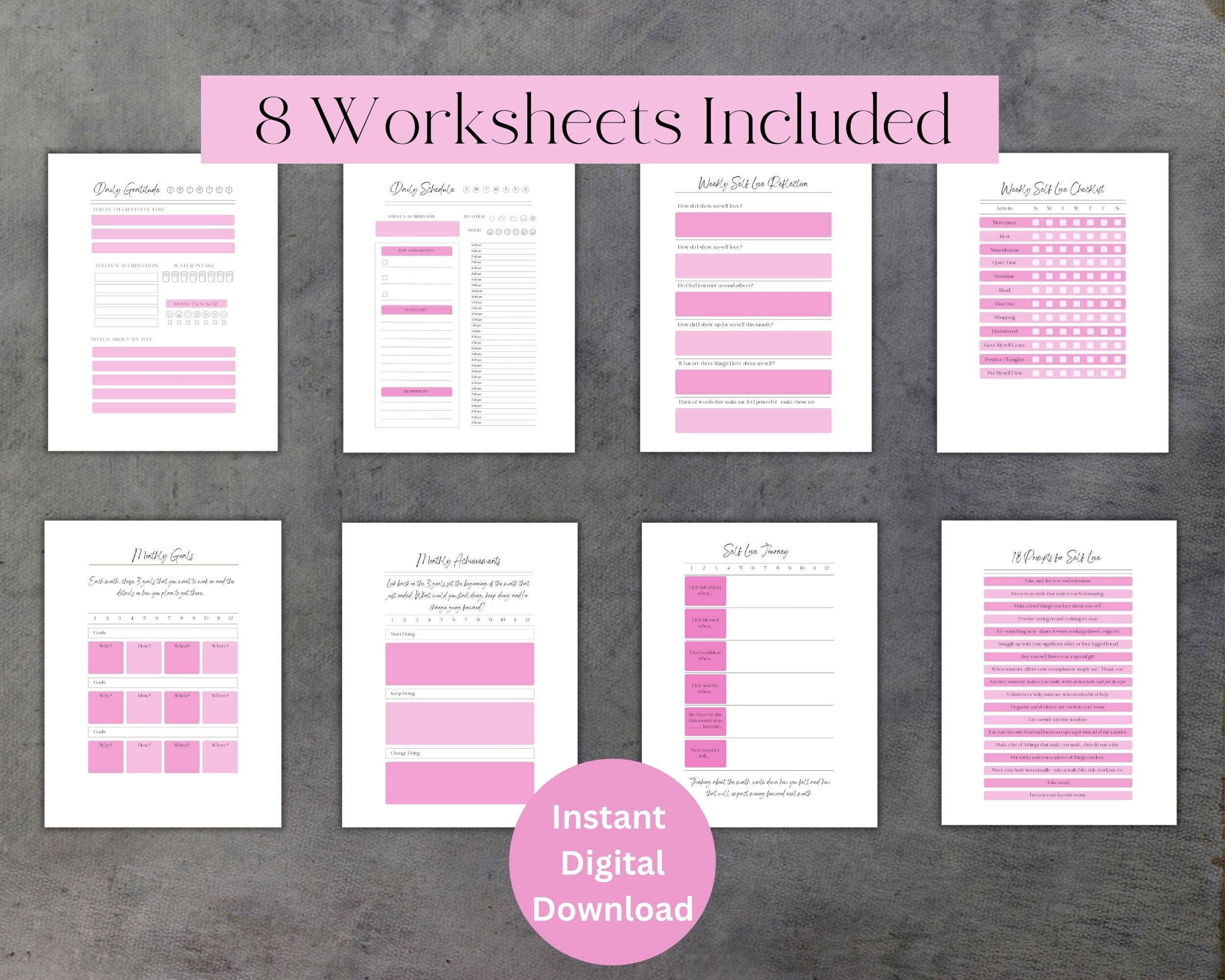 Self-love BUNDLE Digital Download Gratitude Worksheet Positive ...