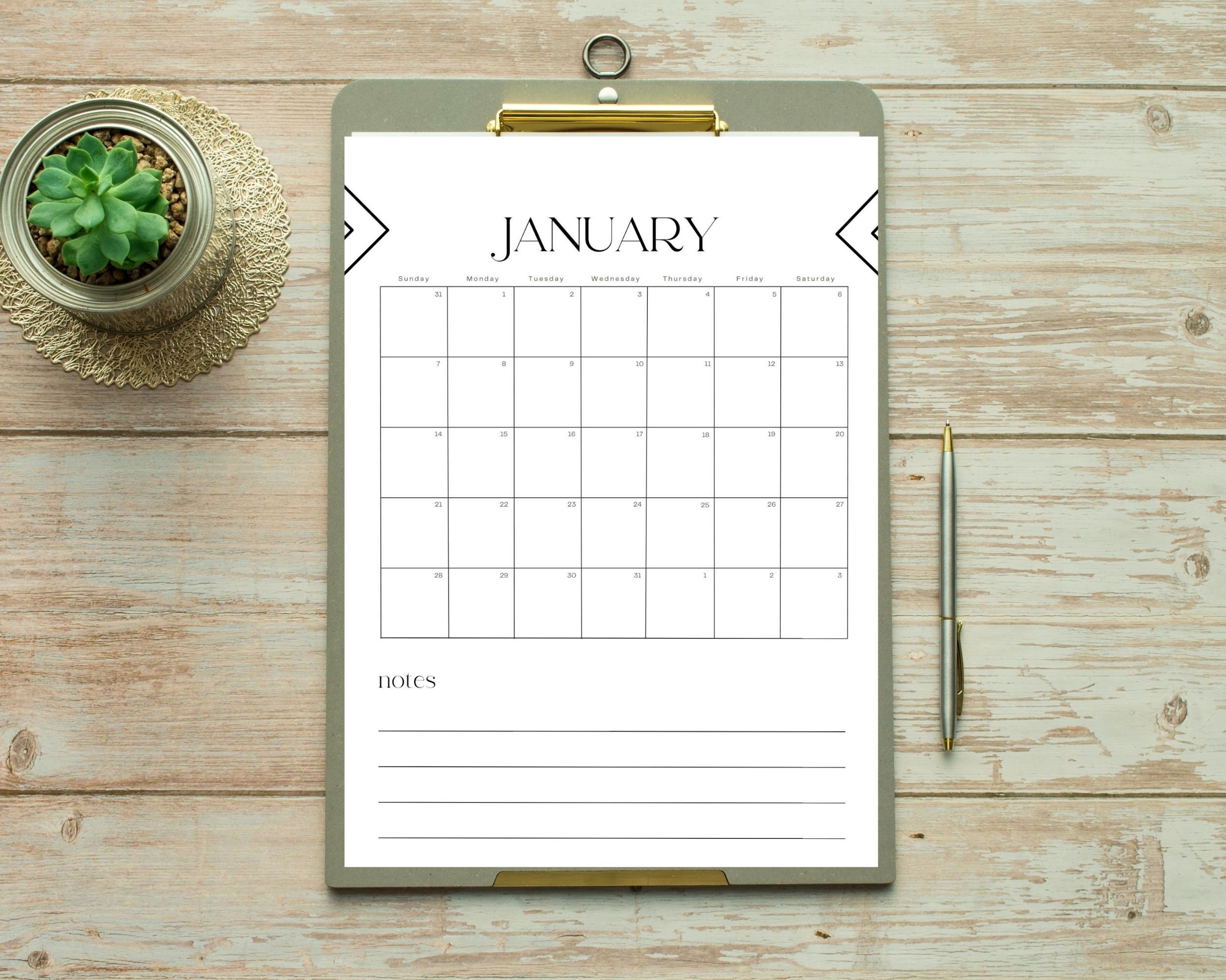 2024 Calendar PRINTABLE | Simple Design With Notes Area on Each Month ...