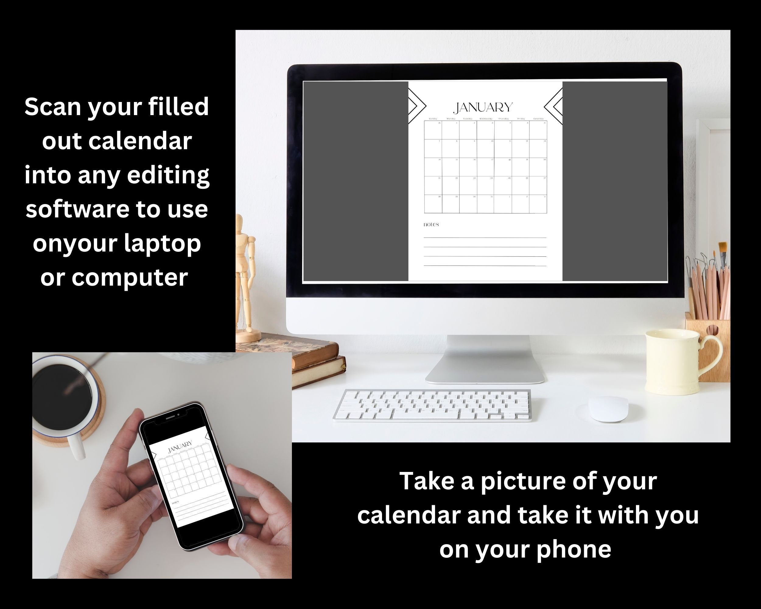 2024 Calendar PRINTABLE | Simple Design With Notes Area on Each Month ...
