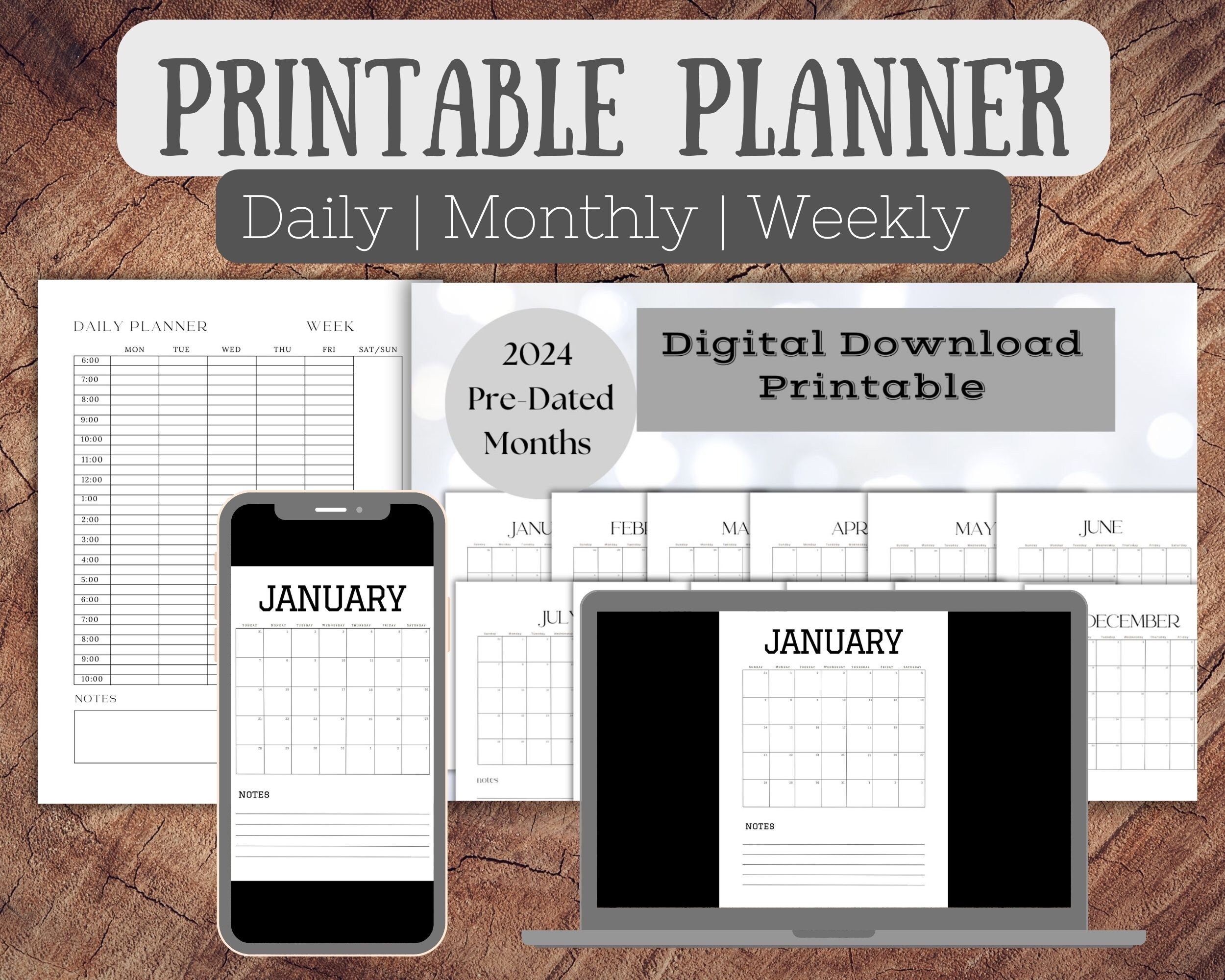 2024 Daily Planner PRINTABLE| Full Calendar Year | Appointment Tracker ...