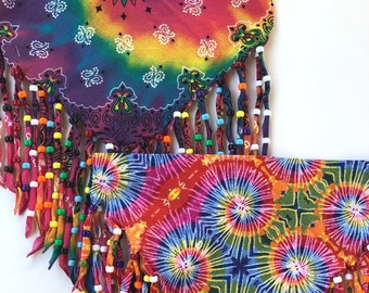 Tie Dye Rave Bandana / Festival Dust Mask With Bead Fringe - Etsy