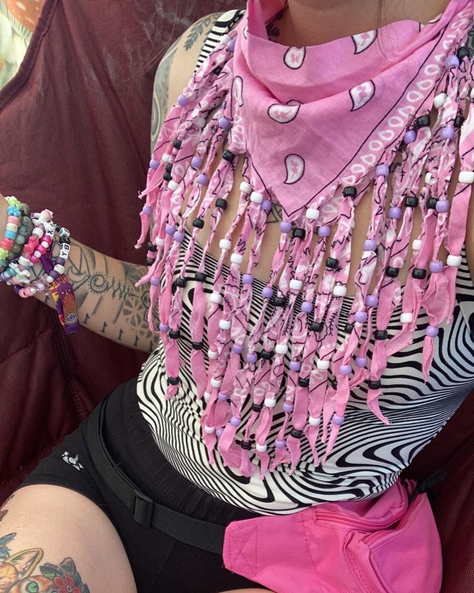 Rave Bandana / Festival Dust Mask With Bead Fringe - Etsy