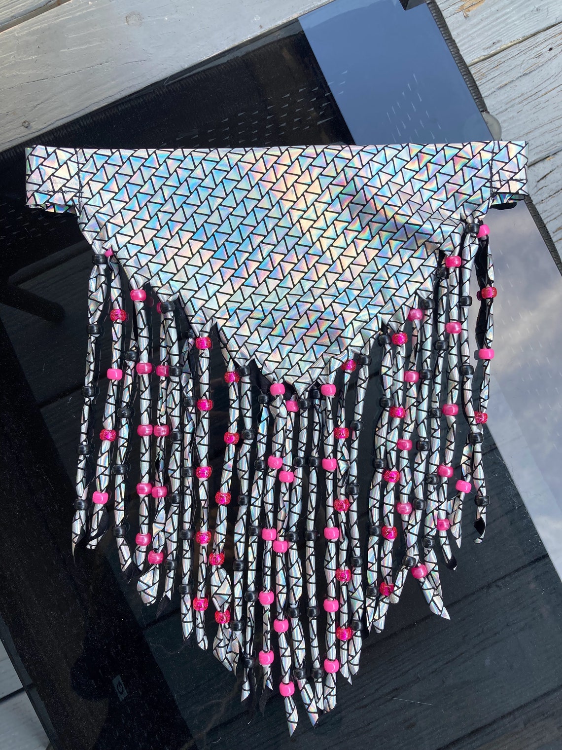 Holographic Rave Bandana Festival Bandana With Bead Fringe - Etsy