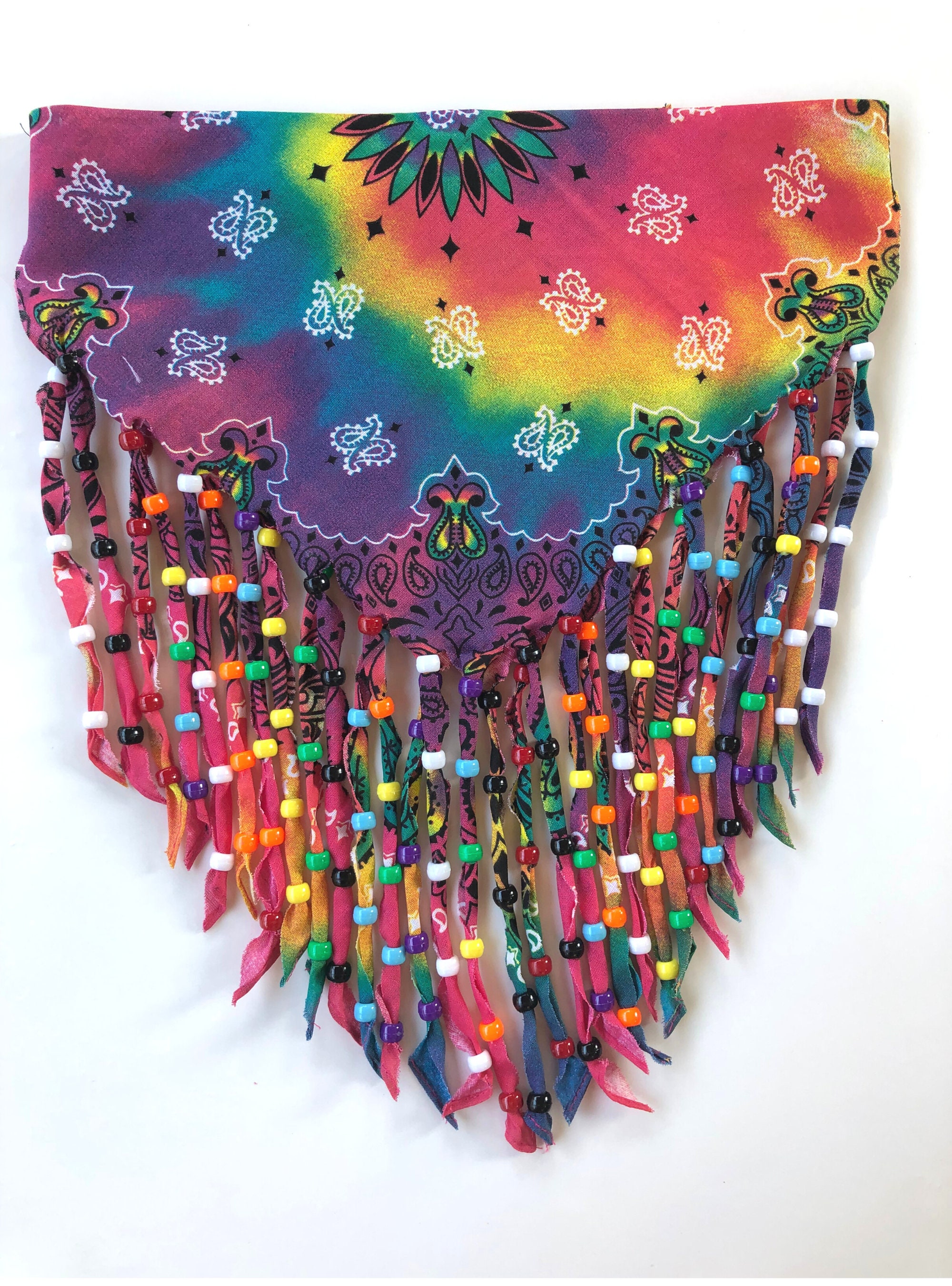 Tie Dye Rave Bandana / Festival Dust Mask With Beaded Fringe - Etsy