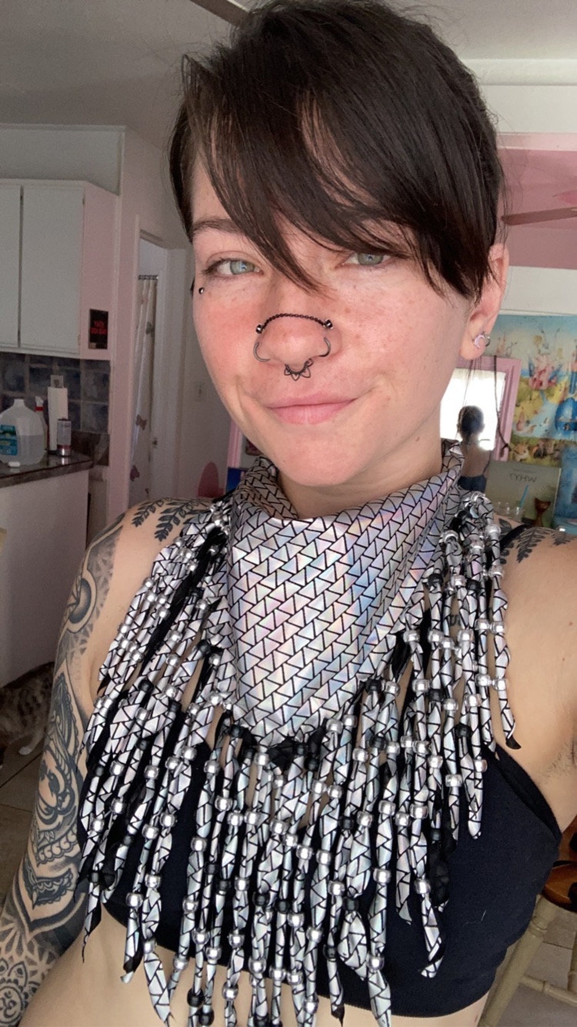 Holographic Rave Bandana Festival Bandana With Bead Fringe - Etsy