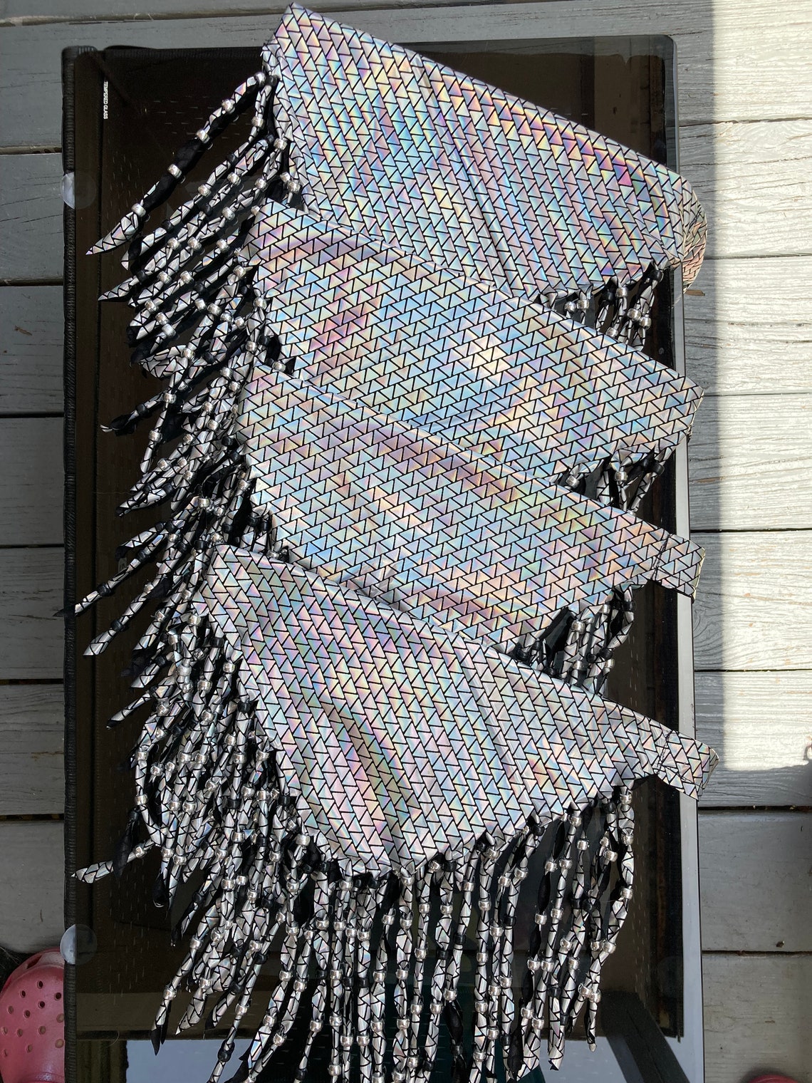 Holographic Rave Bandana Festival Bandana With Bead Fringe - Etsy