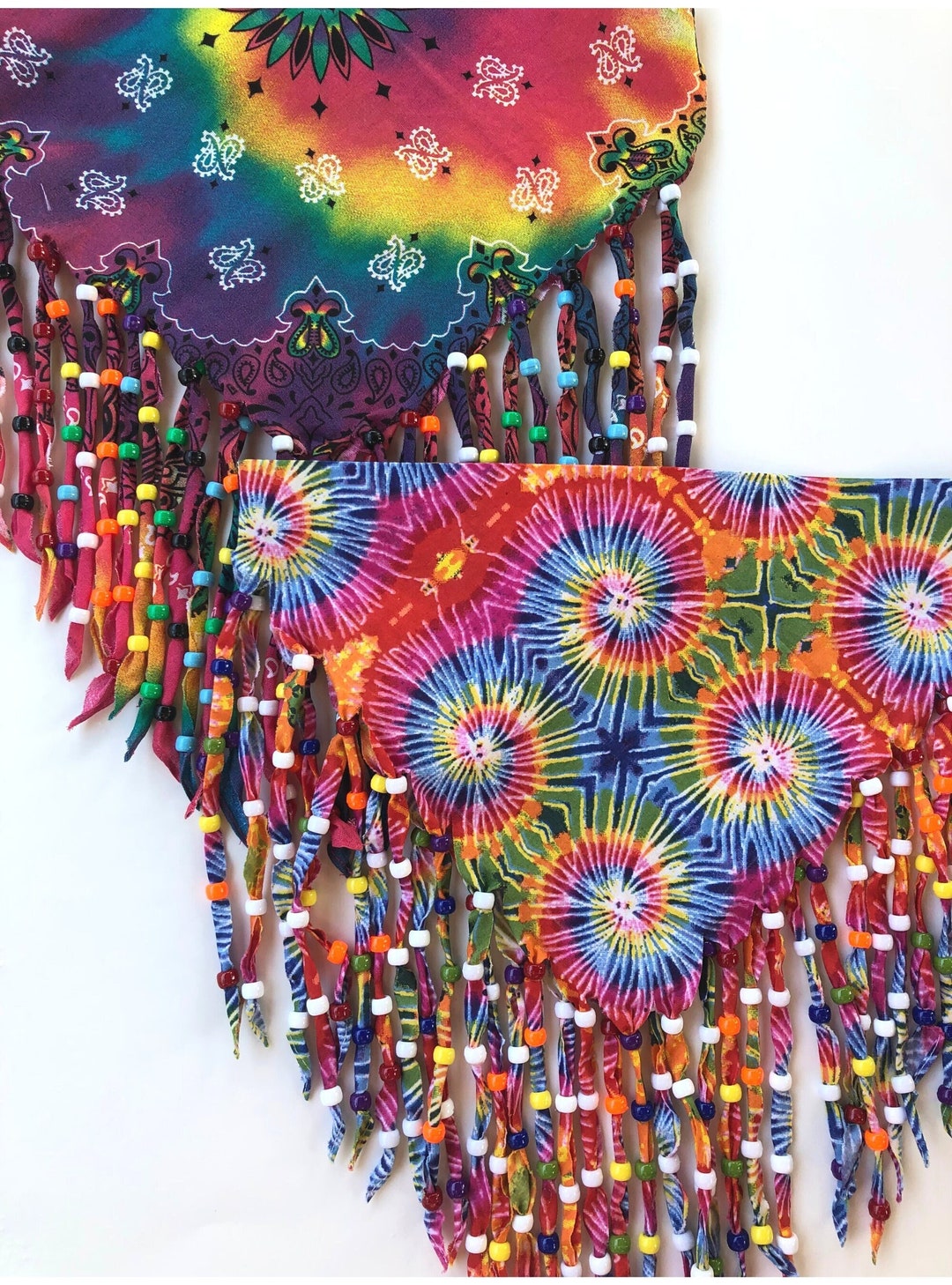 Tie Dye Rave Bandana / Festival Dust Mask With Beaded Fringe - Etsy