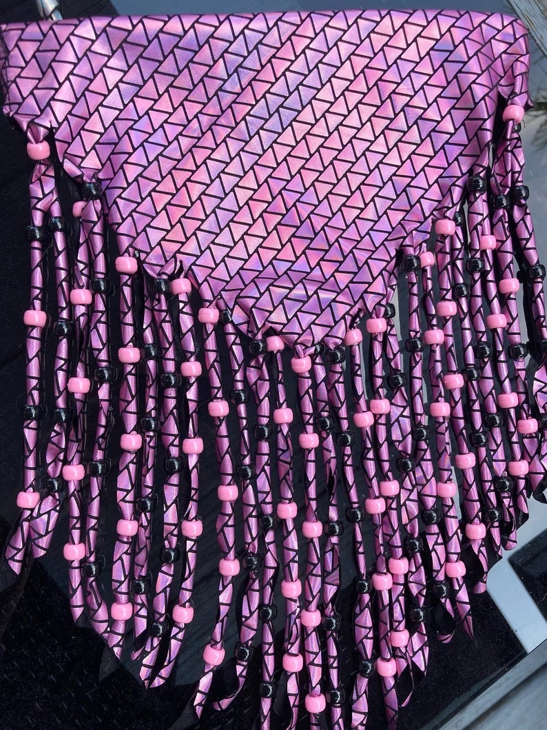 Holographic Rave Bandana Festival Bandana With Bead Fringe - Etsy