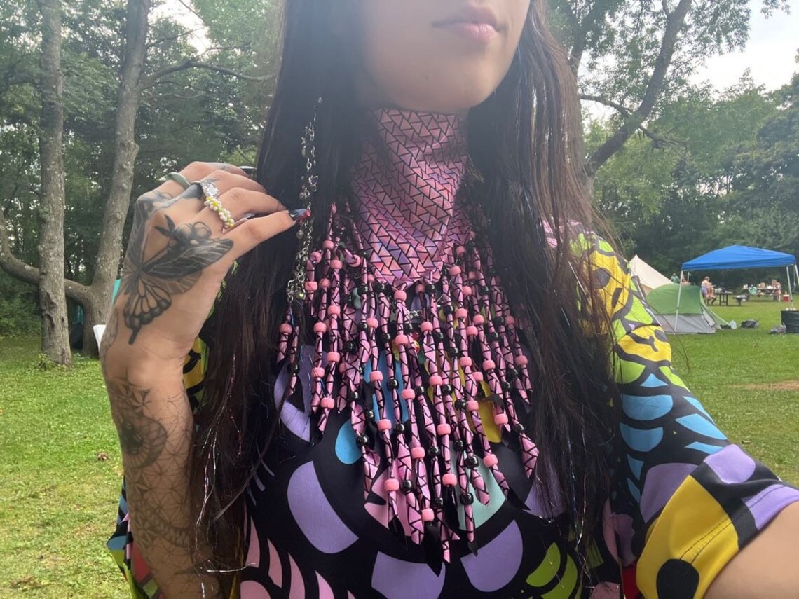 Holographic Rave Bandana Festival Bandana With Bead Fringe - Etsy