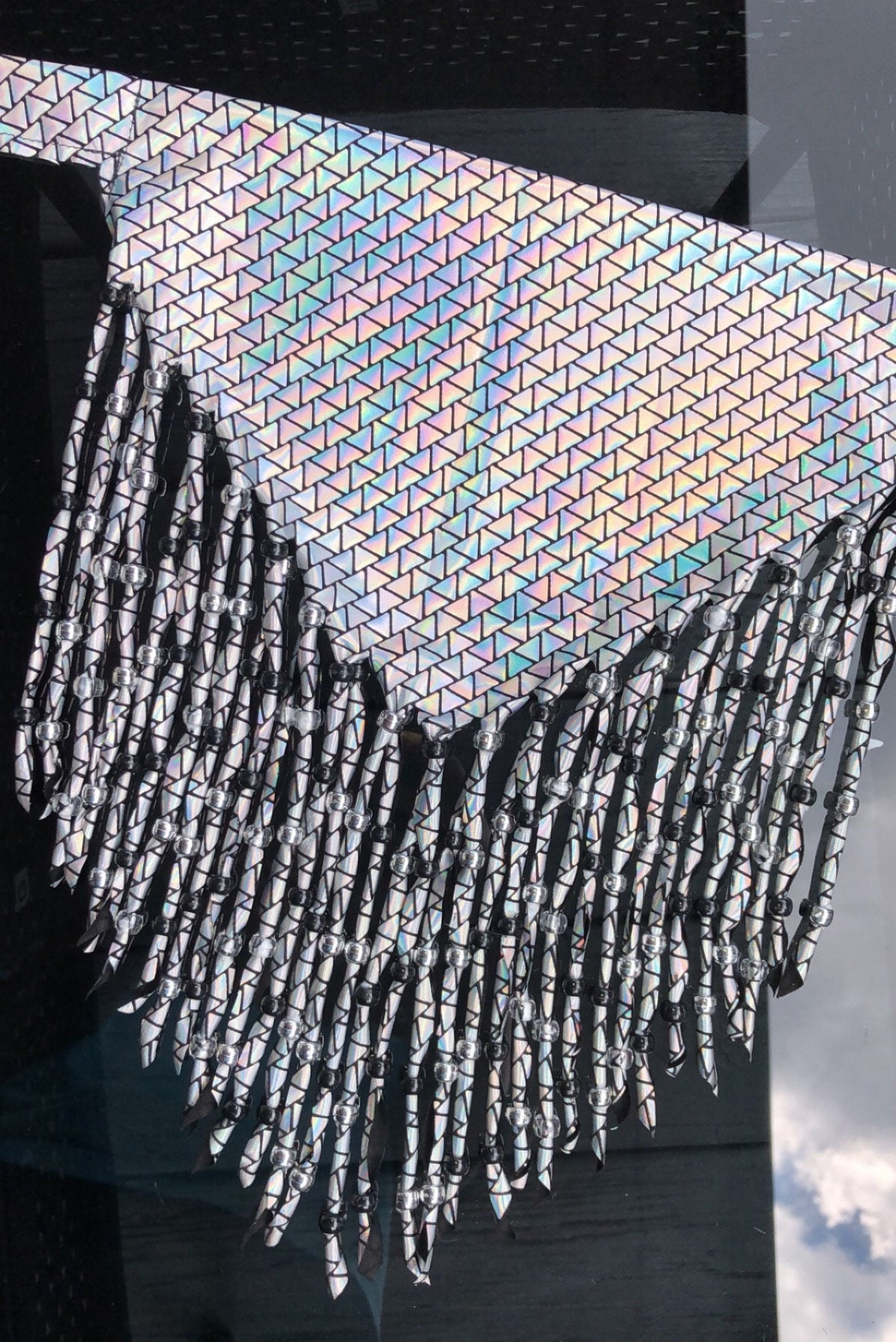 Holographic Rave Bandana Festival Bandana With Bead Fringe - Etsy