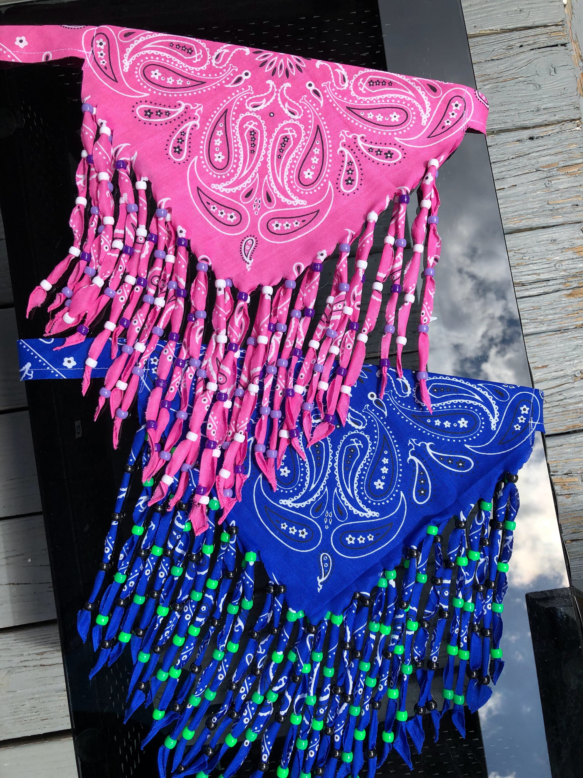 Rave Bandana / Festival Dust Mask With Bead Fringe - Etsy