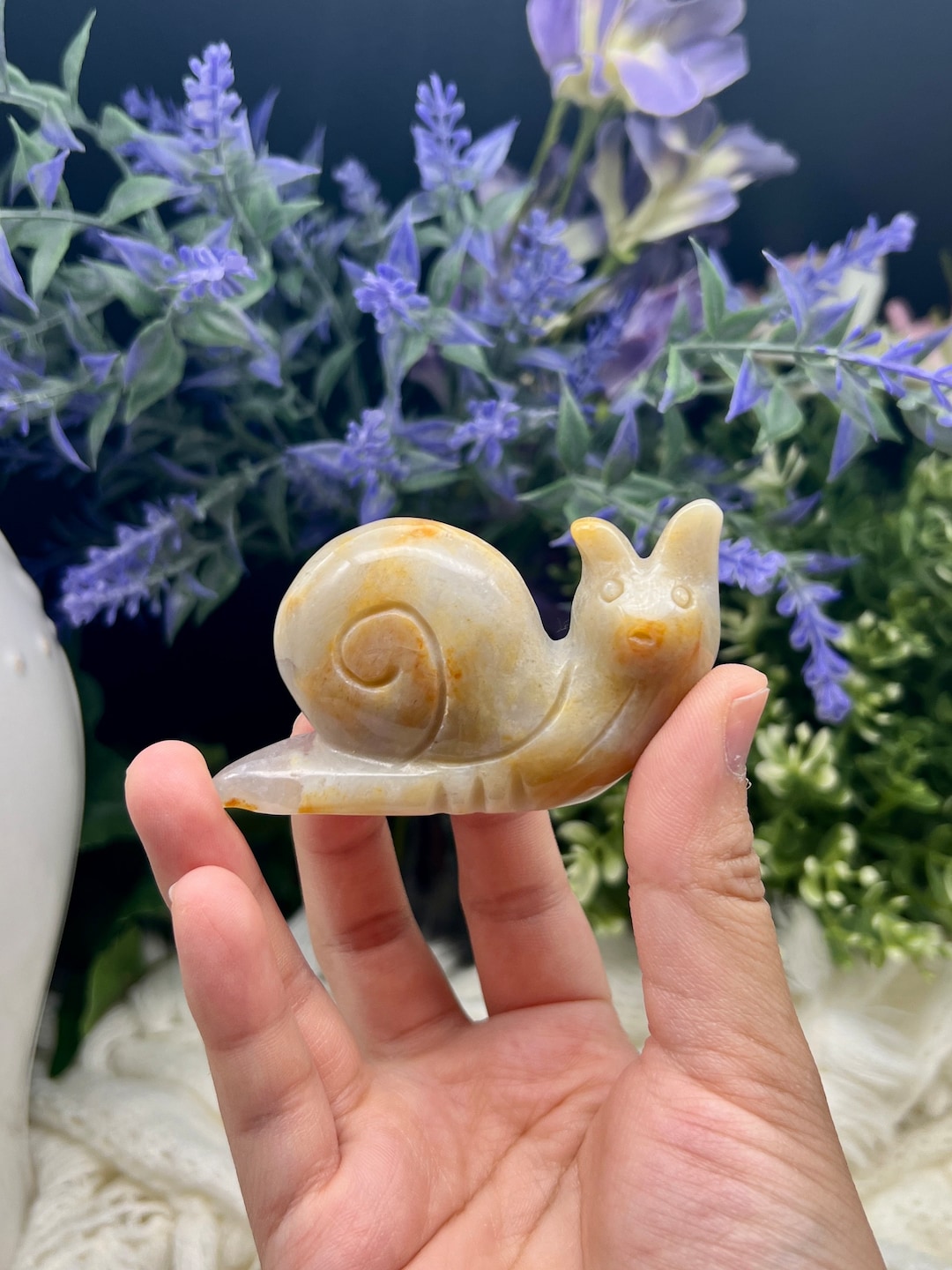 Flower Agate Snails, Crystal Home Garden Decor, Pink, Mollusk, Cute ...