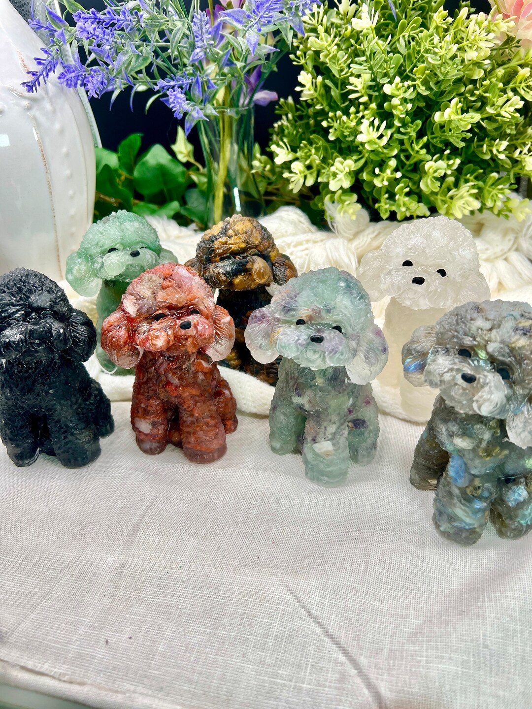 Sitting Poodle or Maltipoo Dog Crystal Chip and Resin Figurine, Quartz ...