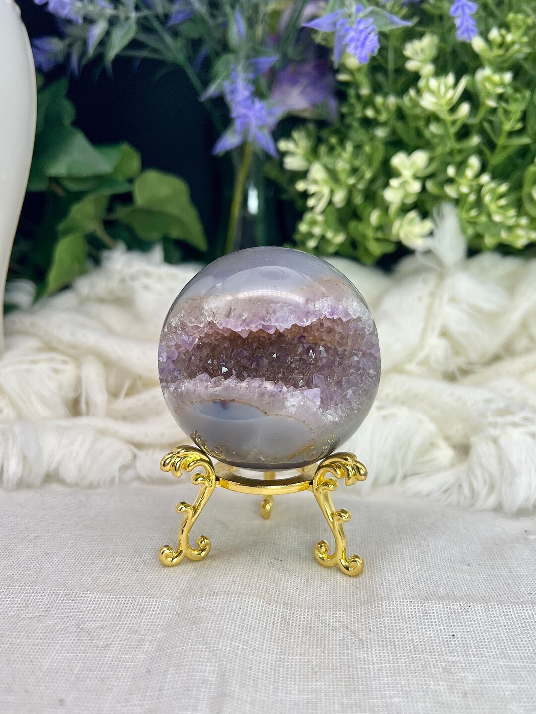 Amethyst Sphere With Raw Clusters and Sparkly Druzy, 5-6cm Diameter ...