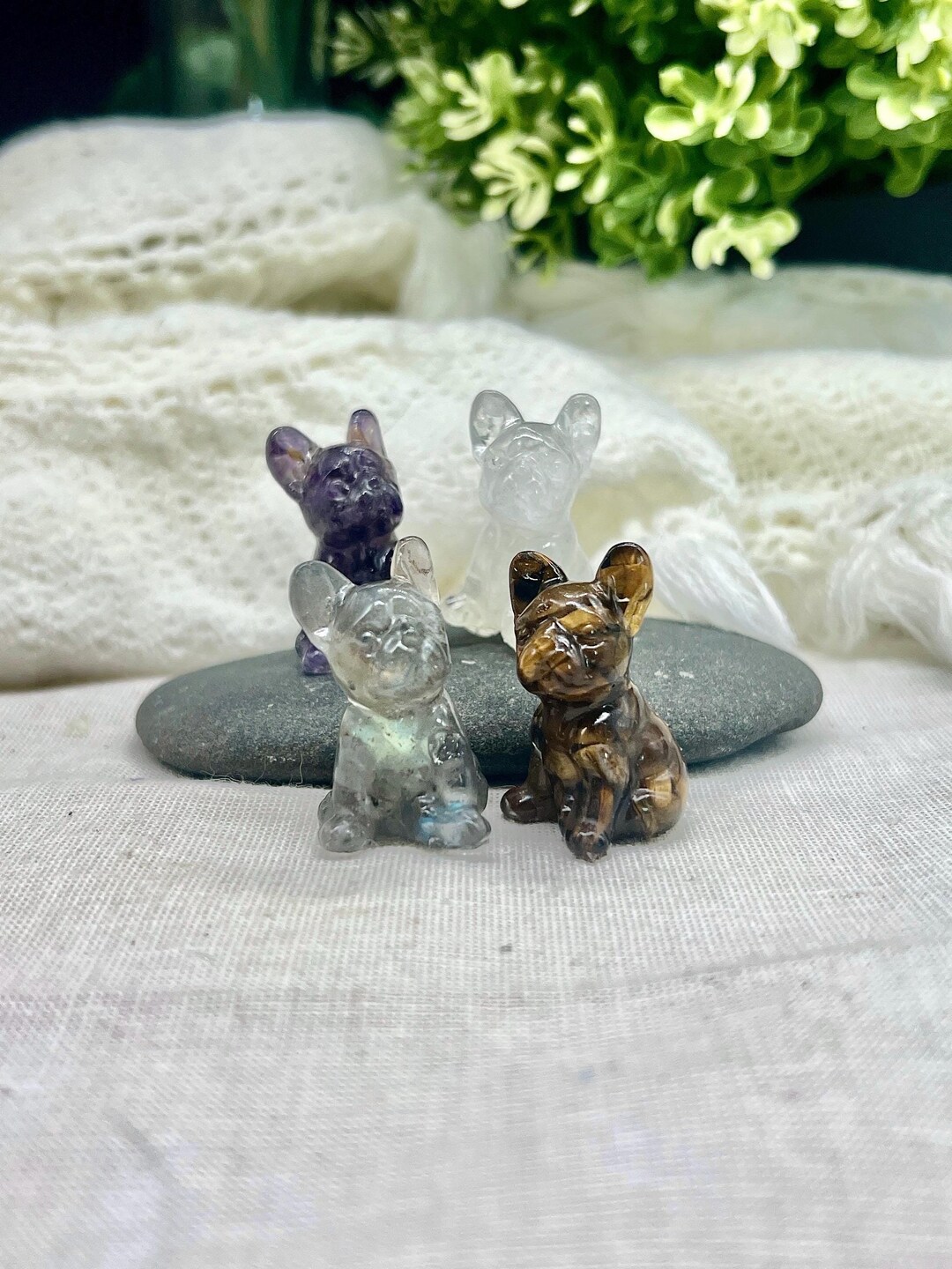 Mini Frenchie Bulldog, Crystal Chip and Resin Figurine, Dog Decor, Pet ...