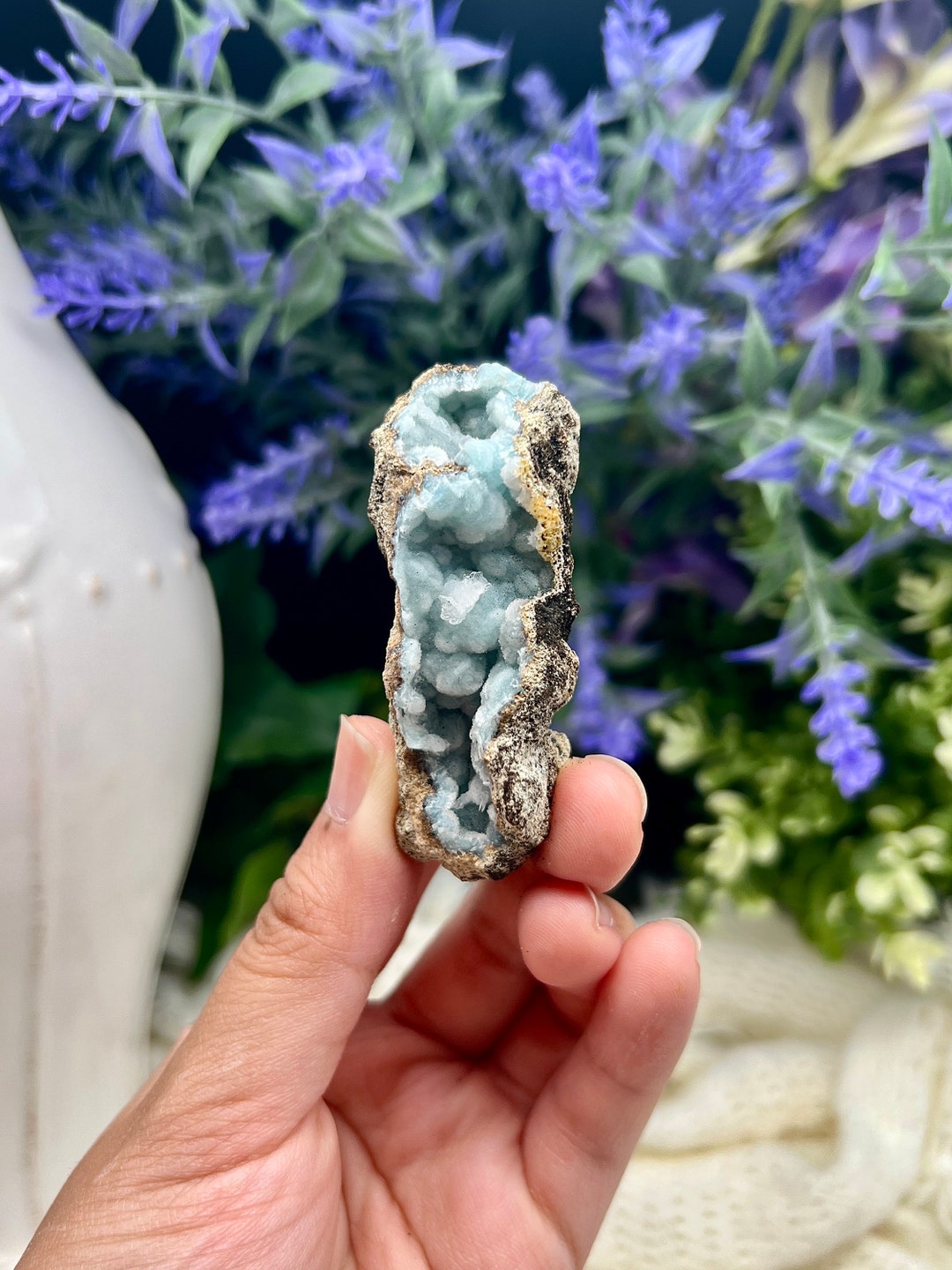 Hemimorphite With Calcite, Thumbnail Mineral Specimen, Raw Crystal ...