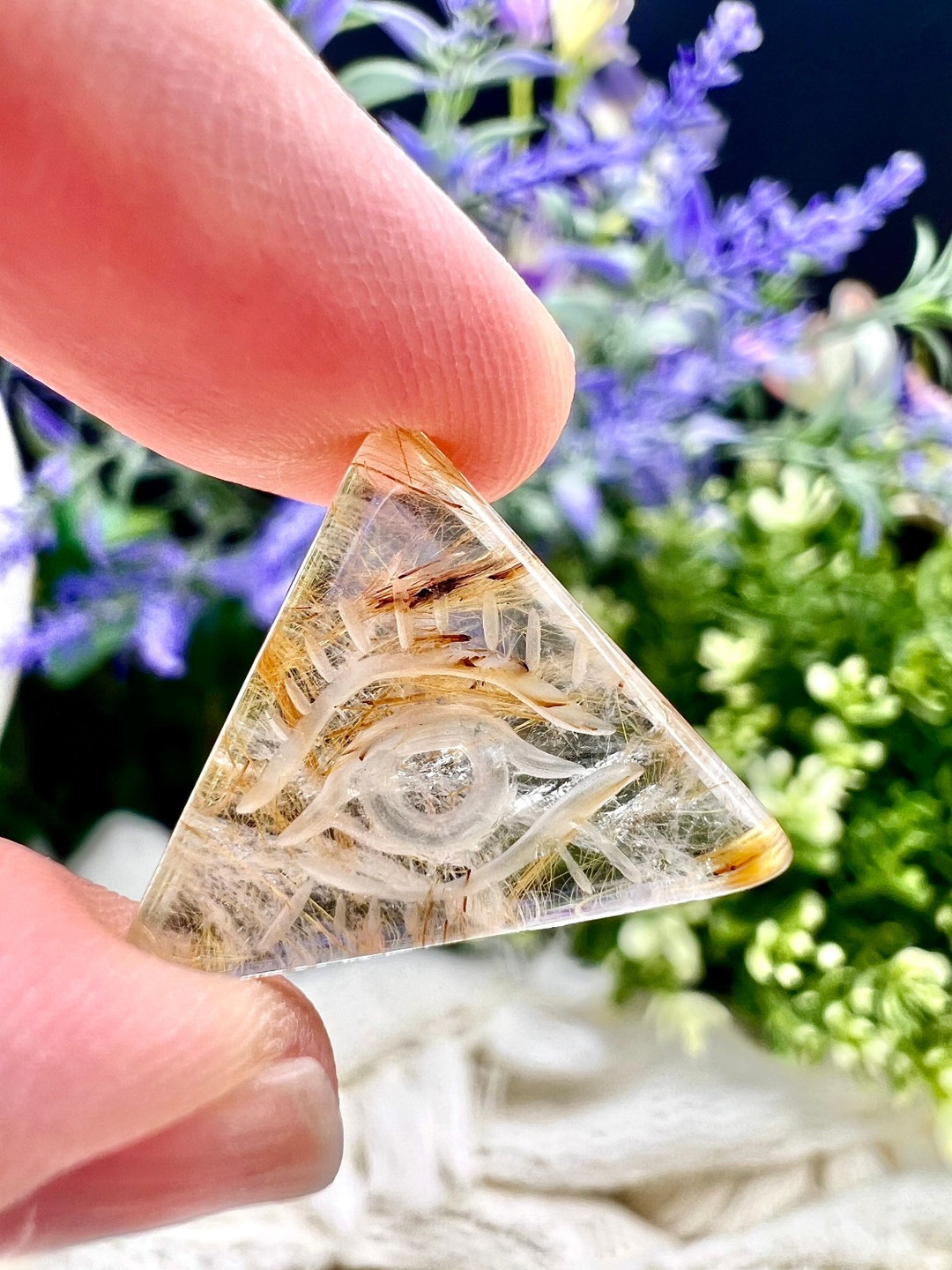 Mini Illuminati Eye Rutile Quartz Carving, Included Quartz Crystal ...