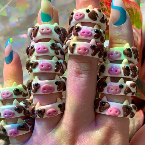 Lavender Cow Clay Ring Polymer Clay Statement Aesthetic - Etsy