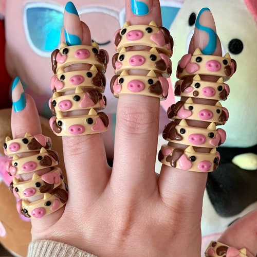 Neapolitan Cow Clay Ring Polymer Clay Aesthetic Statement - Etsy