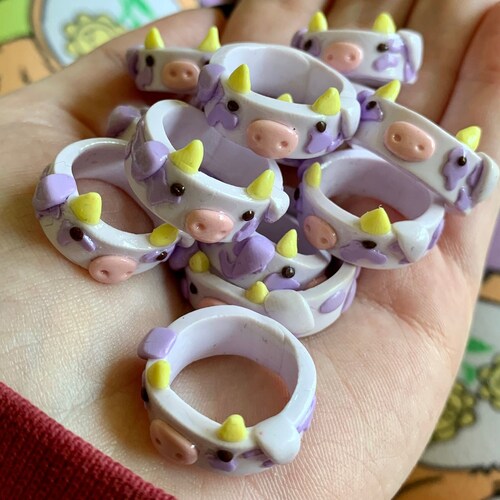 Neapolitan Cow Clay Ring Polymer Clay Aesthetic Statement - Etsy