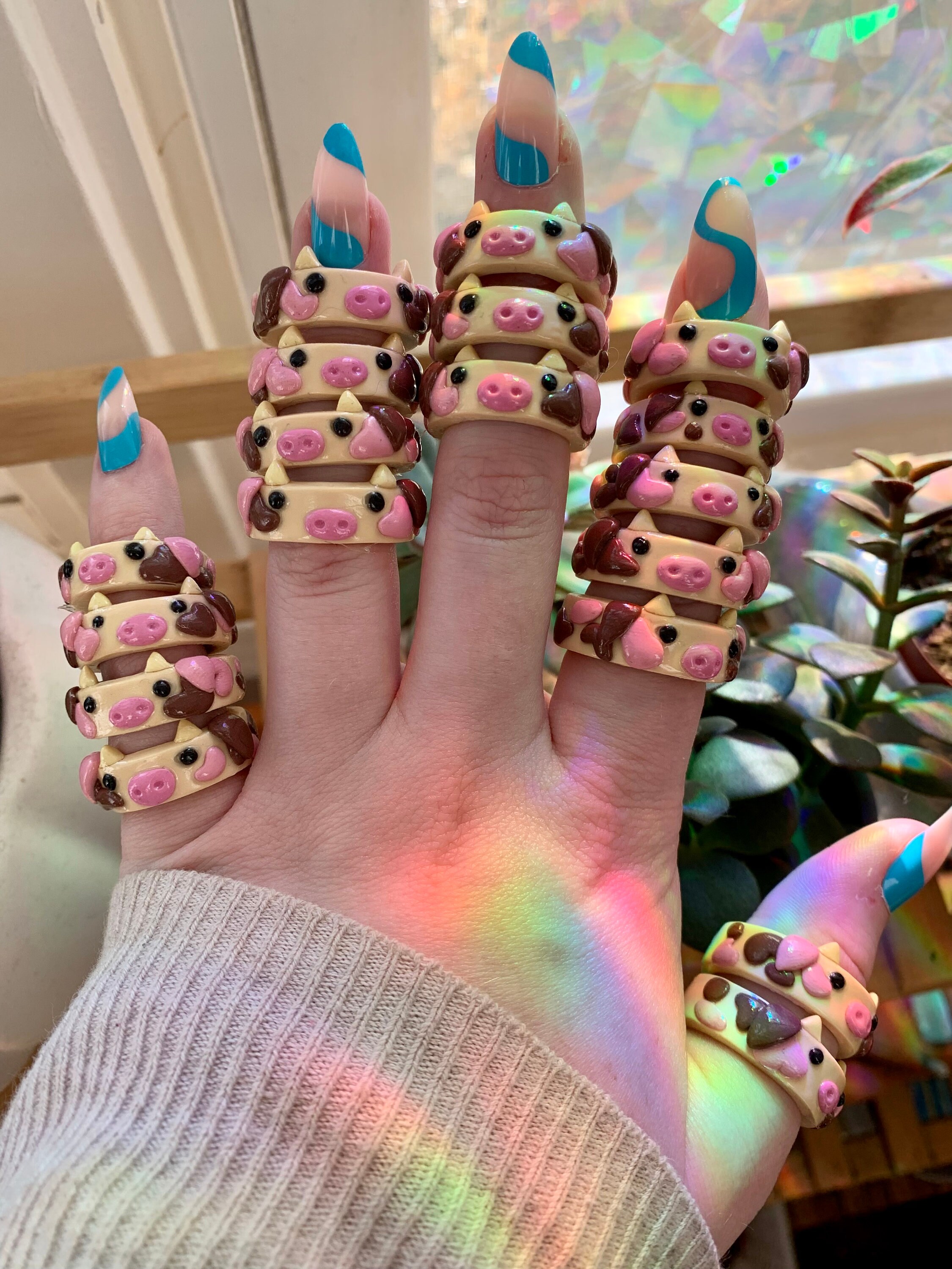 Neapolitan Cow Clay Ring Polymer Clay Aesthetic Statement - Etsy