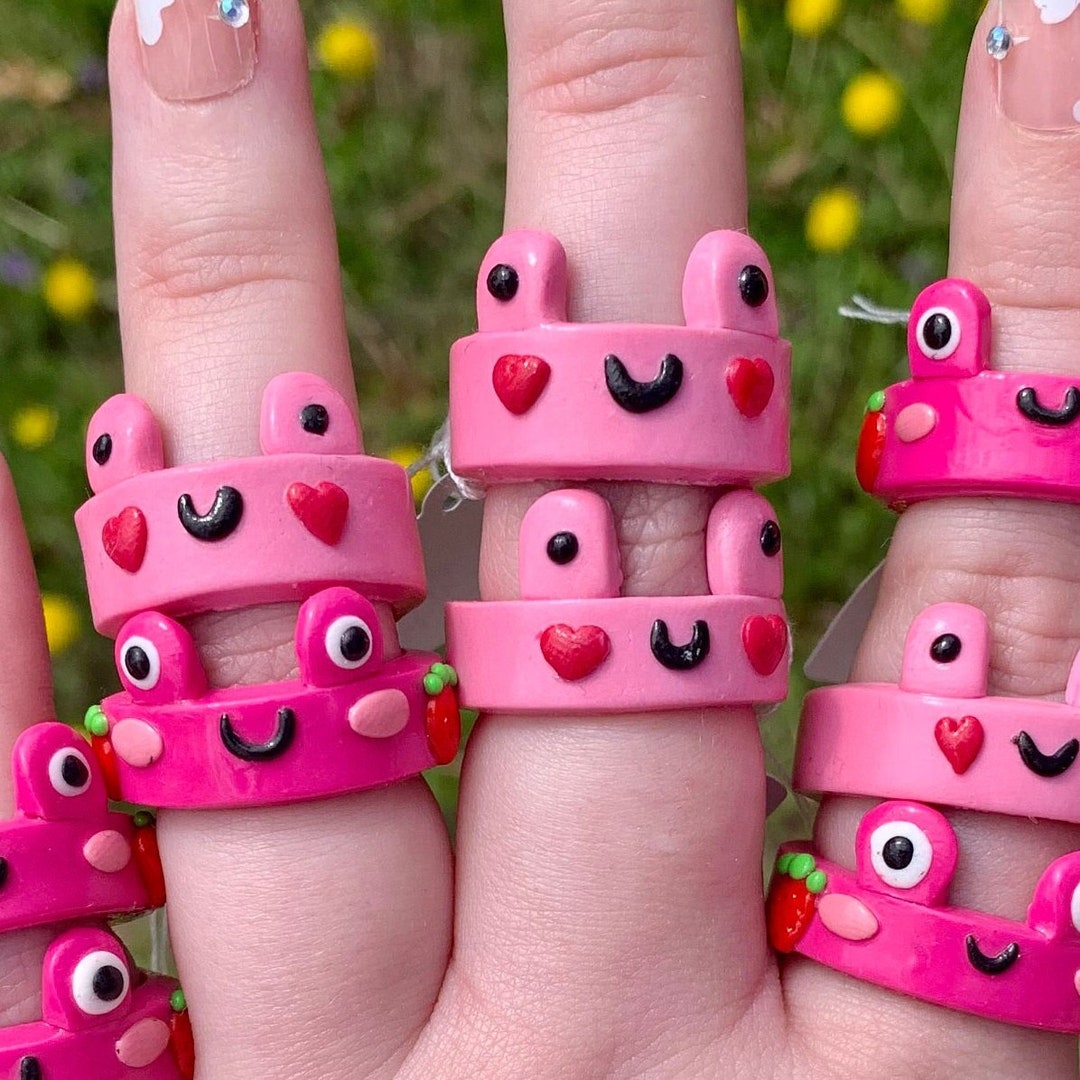 Pink Frog With Heart Blush Clay Ring | Polymer Clay Hypoallergenic ...