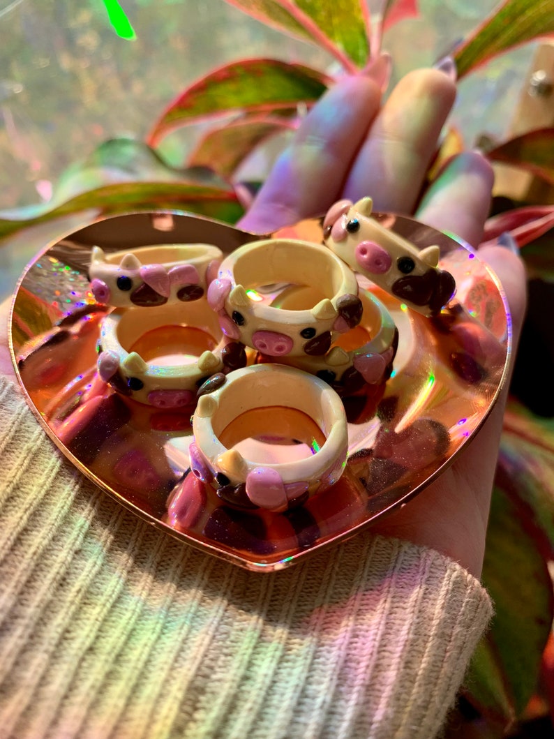 Neapolitan Cow Clay Ring Polymer Clay Aesthetic Statement - Etsy
