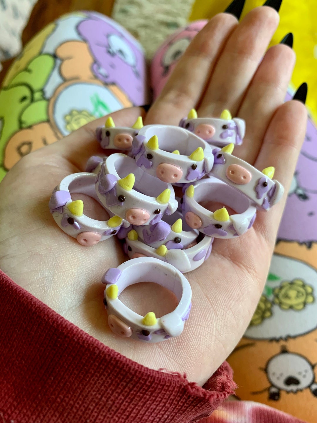 Lavender Cow Clay Ring | Polymer Clay Statement Aesthetic Jewelry ...