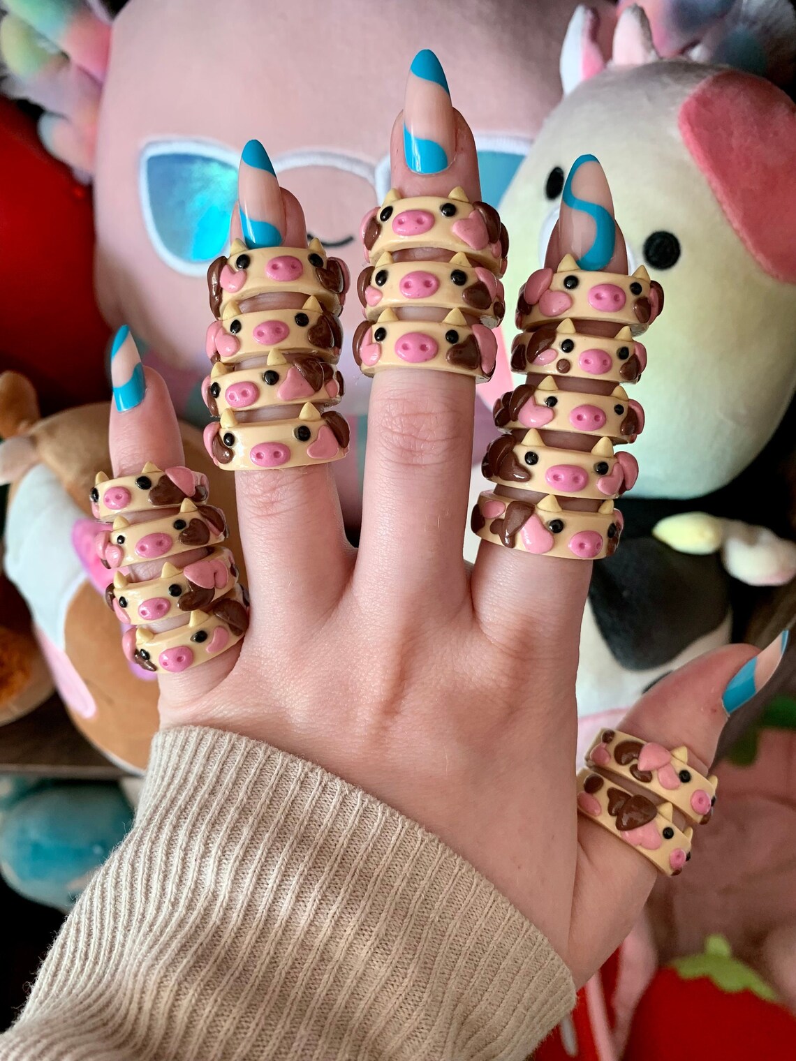 Neapolitan Cow Clay Ring Polymer Clay Aesthetic Statement - Etsy