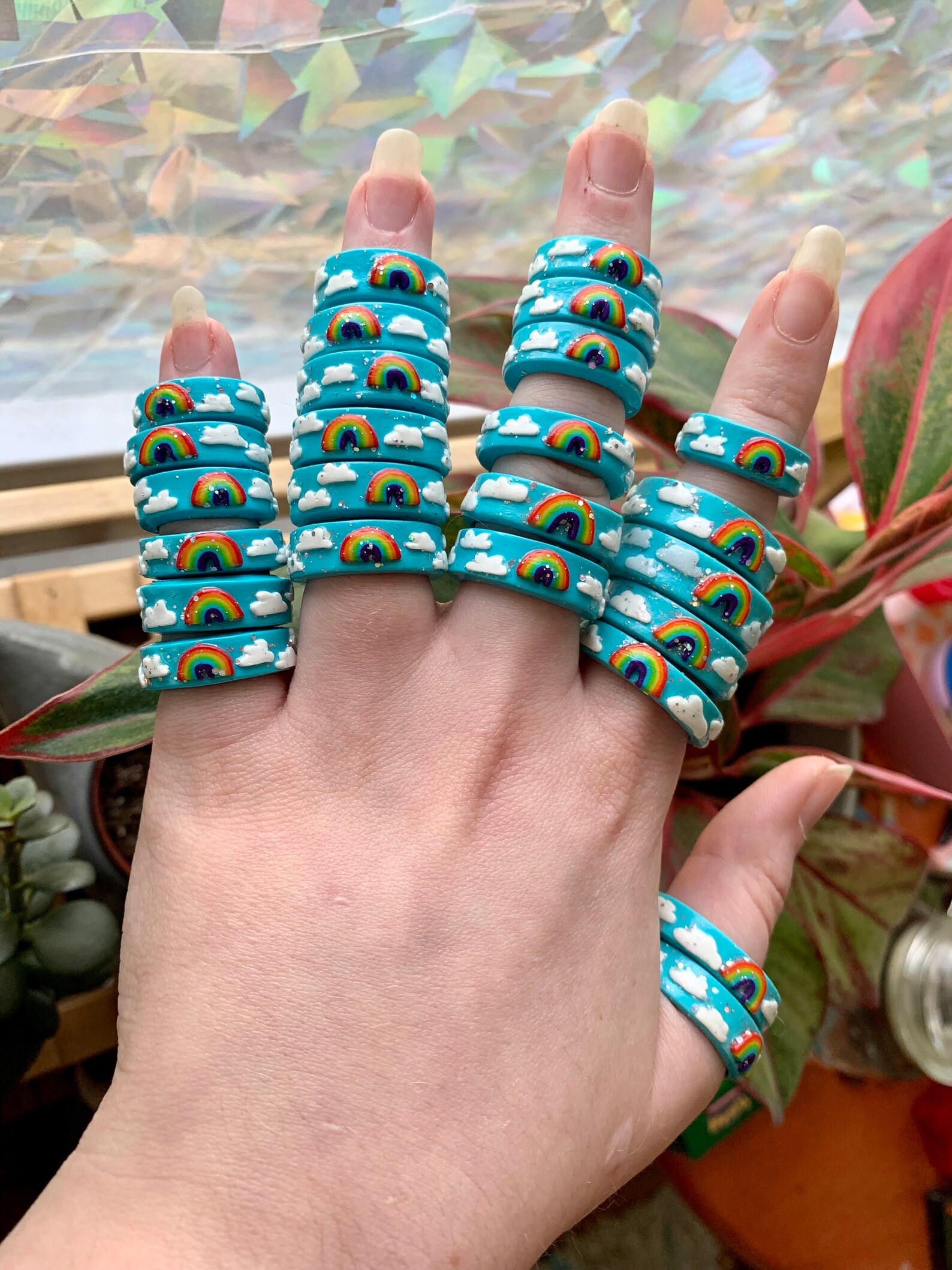 Glitter Rainbow & Clouds Clay Ring Polymer Hypoallegenic - Etsy