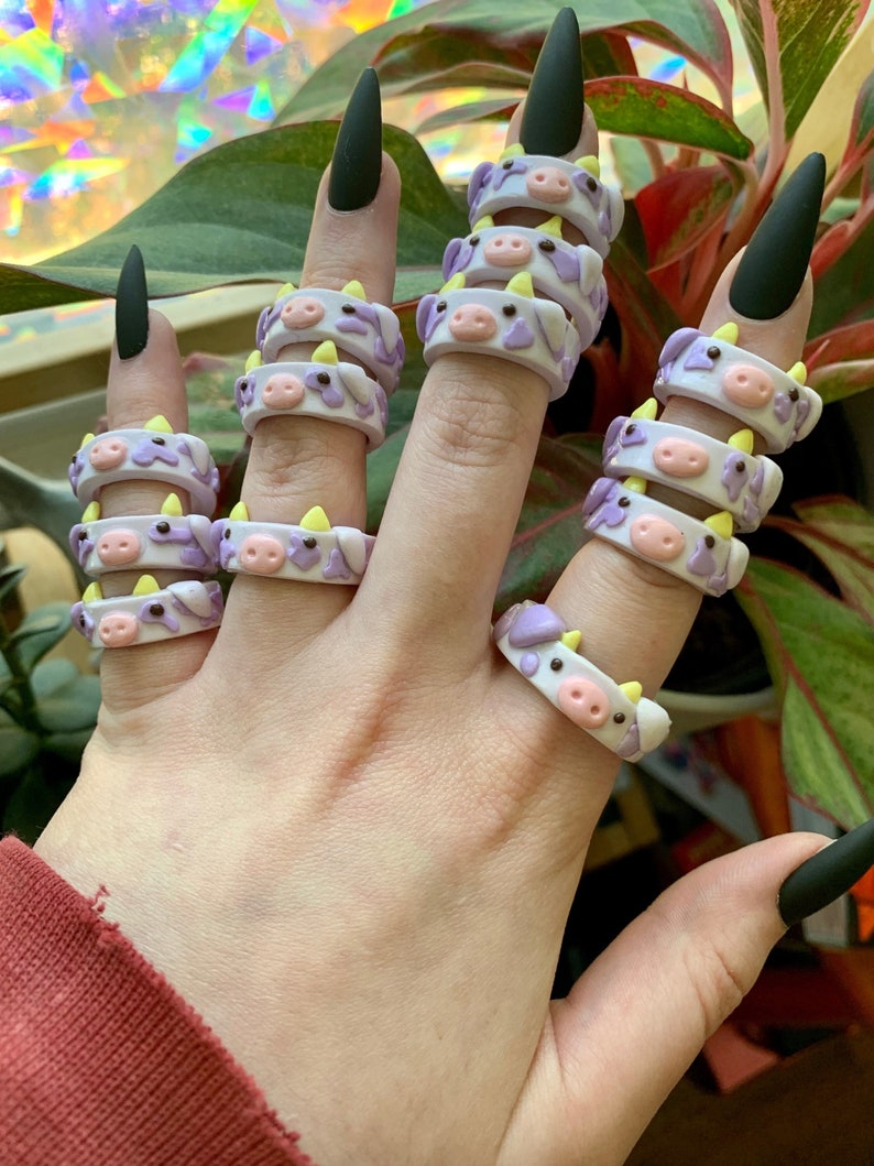 Lavender Cow Clay Ring Polymer Clay Statement Aesthetic - Etsy