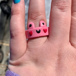 Pink Frog With Heart Blush Clay Ring | Polymer Clay Hypoallergenic ...