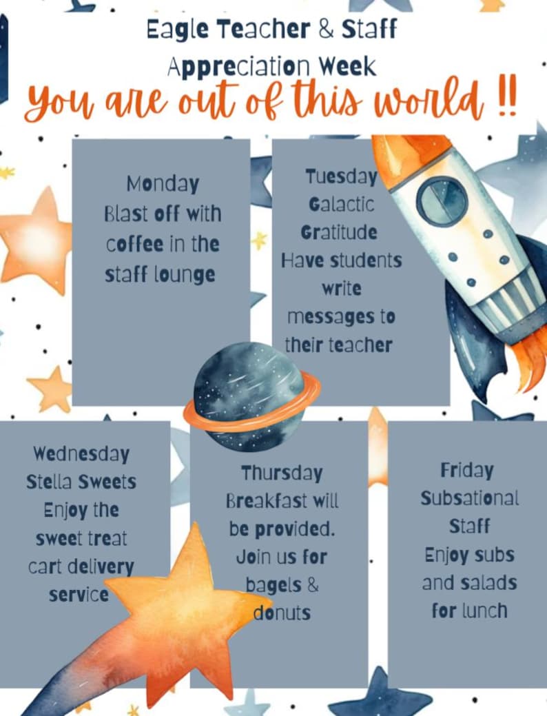 Space Theme Teacher Appreciation Week Flyer Digital and Editable - Etsy