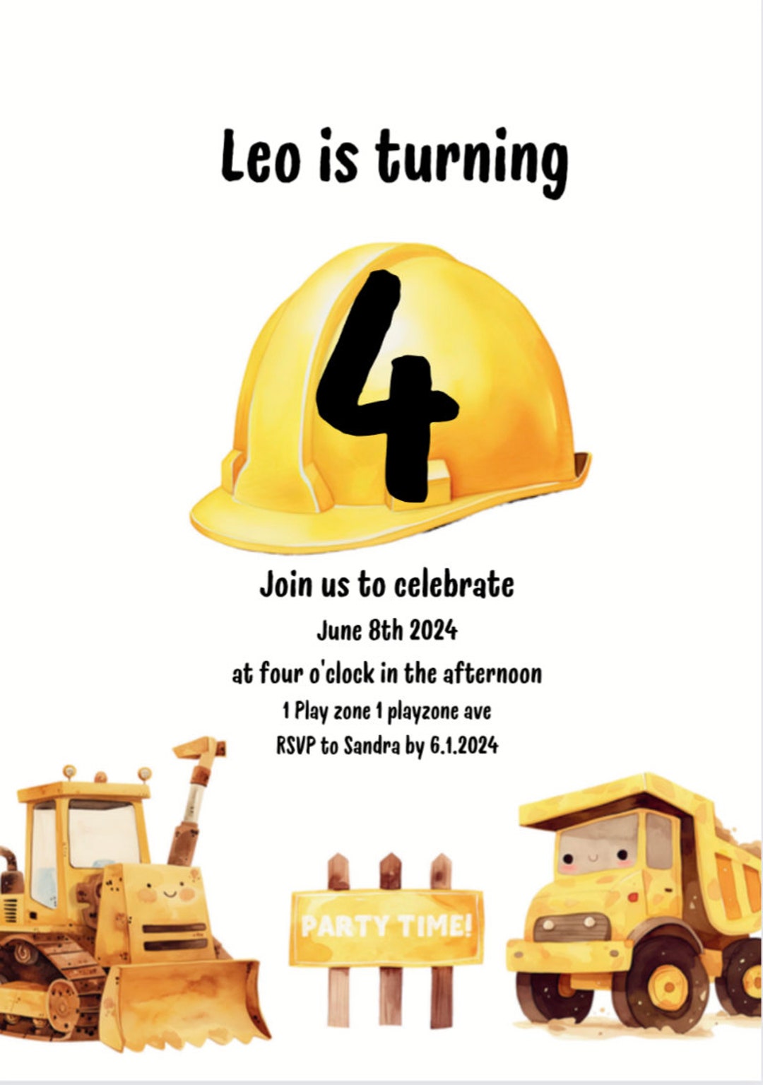 Construction Theme Birthday Party Instant Download Editable Invitation ...