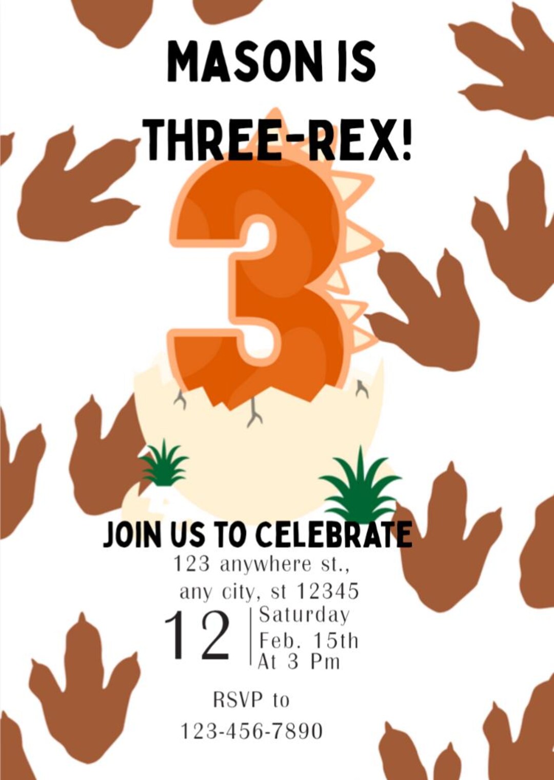 Three Rex Three Theme Birthday Party Instant Download Editable ...
