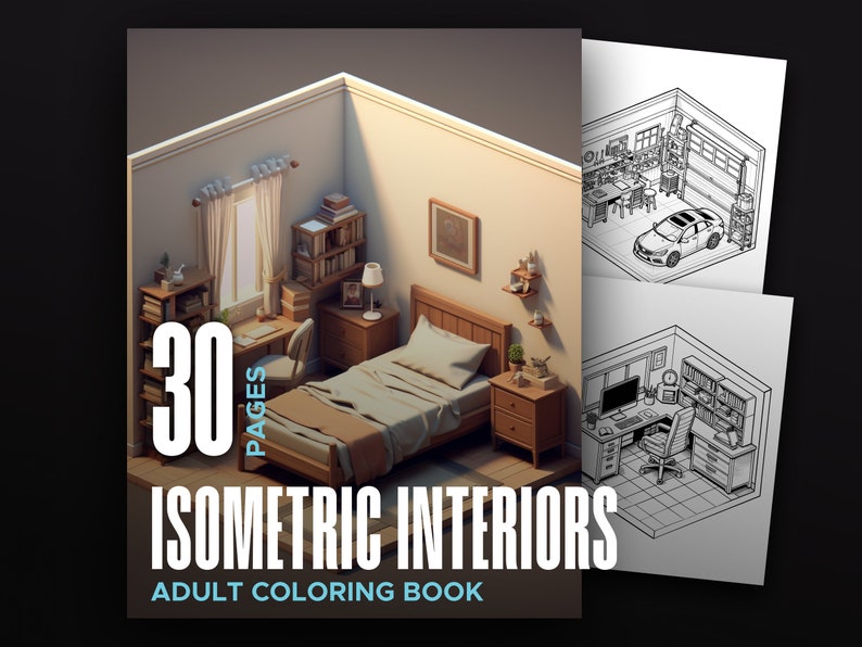 Isometric Home Interior Coloring Book 30 House Coloring Book Pages ...
